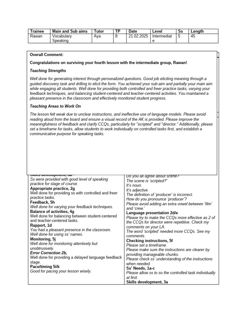 Feedback Sheet TP8 Rawan | PDF | Cognition | Behavior Modification