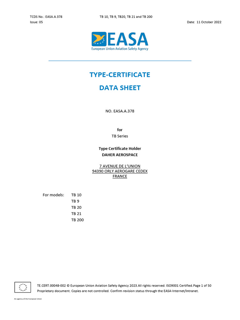 TCDS EASA.A.378 Issue 05 | PDF | Airspeed | Transport