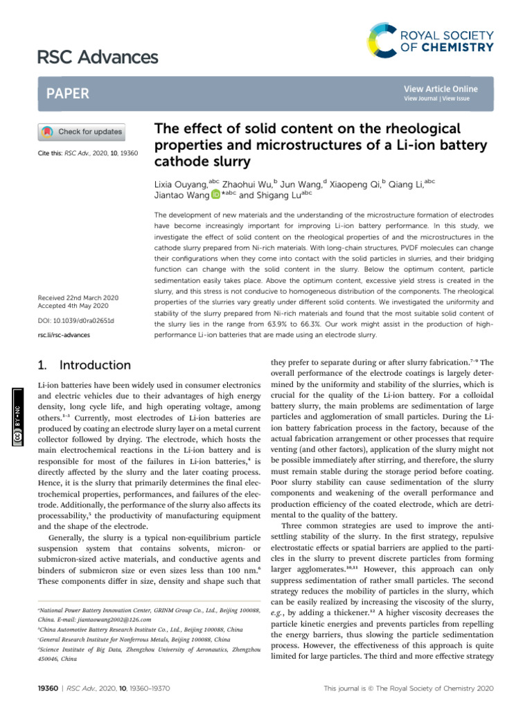 2020 - The Effect of Solid Content Cathode Slurry | PDF | Shear Stress ...
