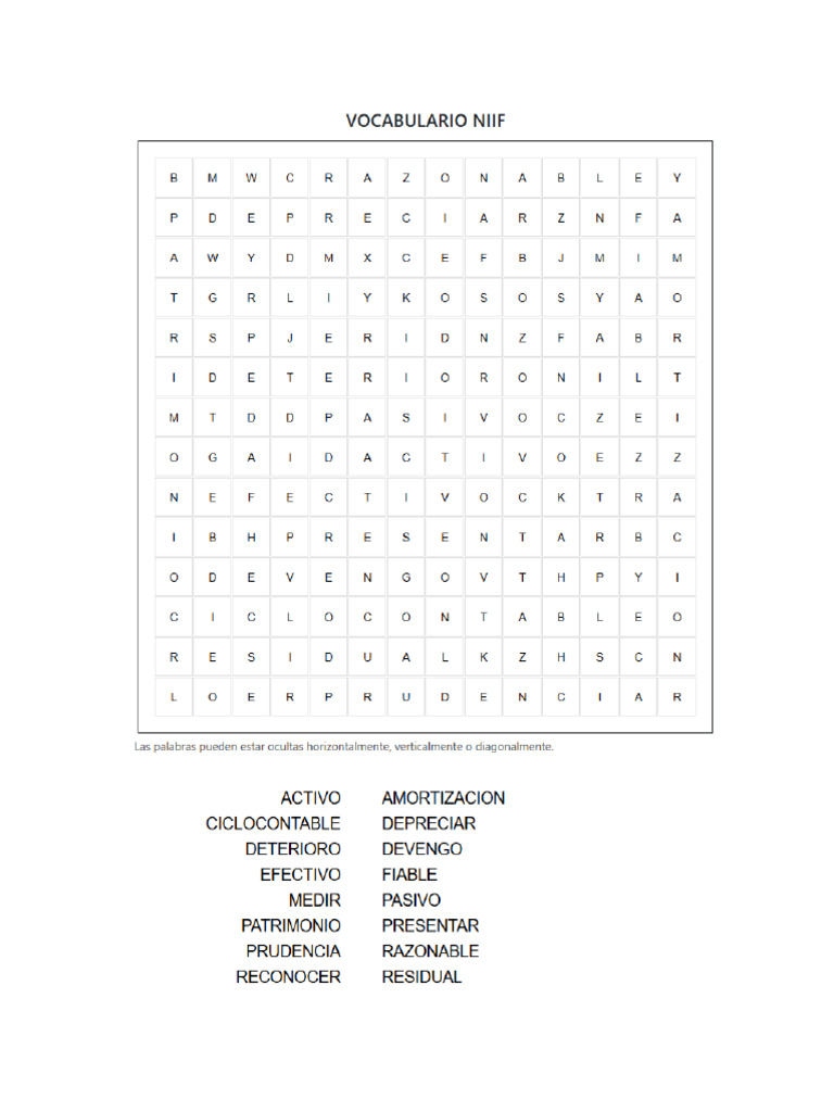 Sopa de Letras Vocabulario Niif | PDF