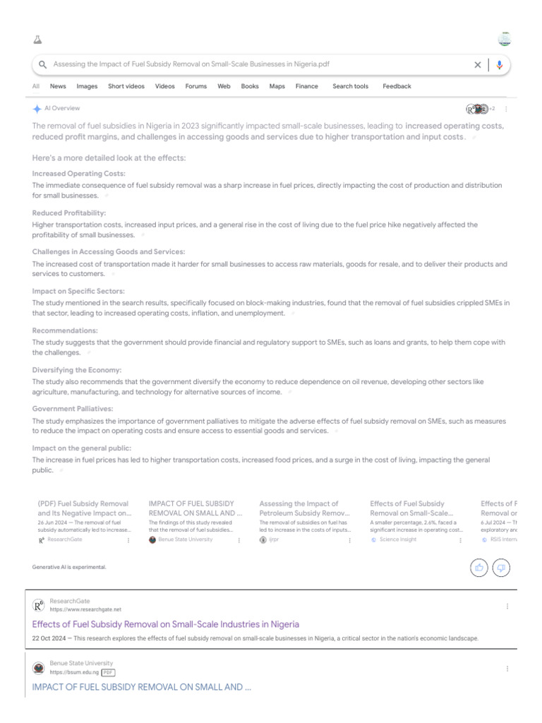 Assessing the Impact of Fuel Subsidy Removal on Small-Scale Businesses in Nigeria.pdf - Google ...