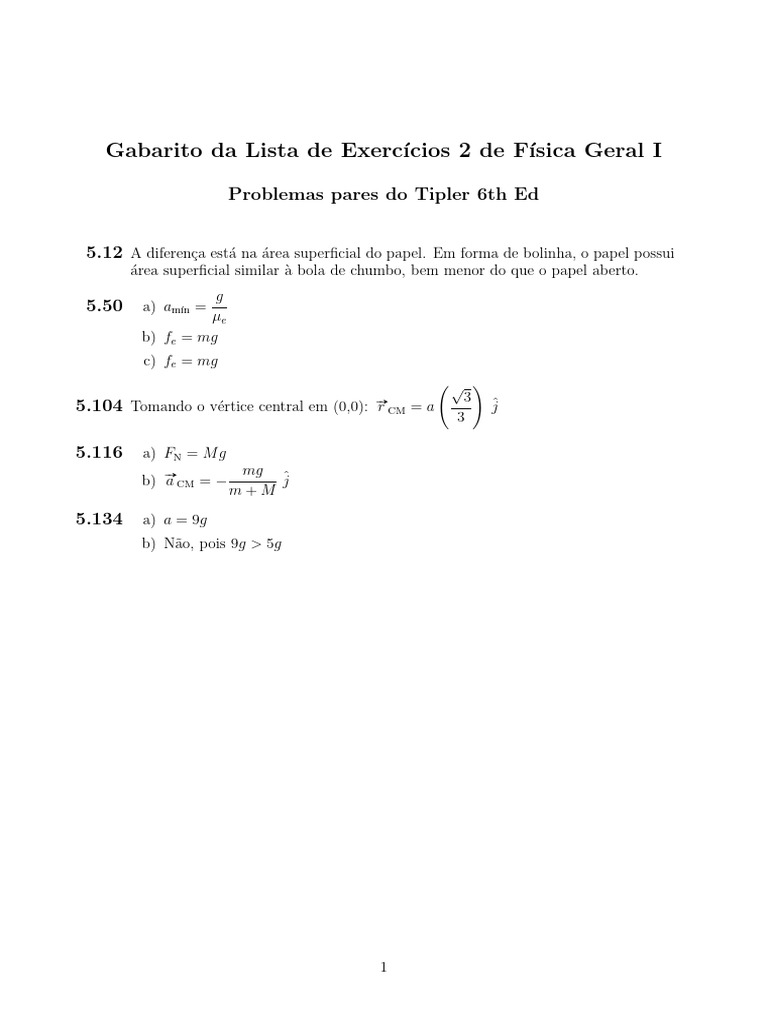 Gabarito Lista 2 Cap5 | PDF