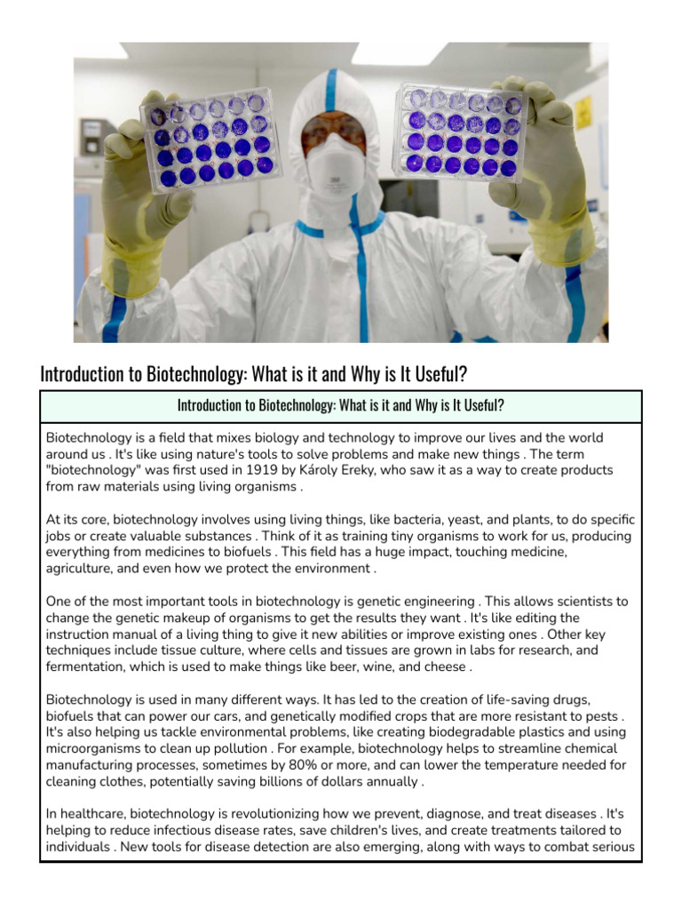 Introduction to Biotechnology Basics | PDF | Biotechnology | Agriculture