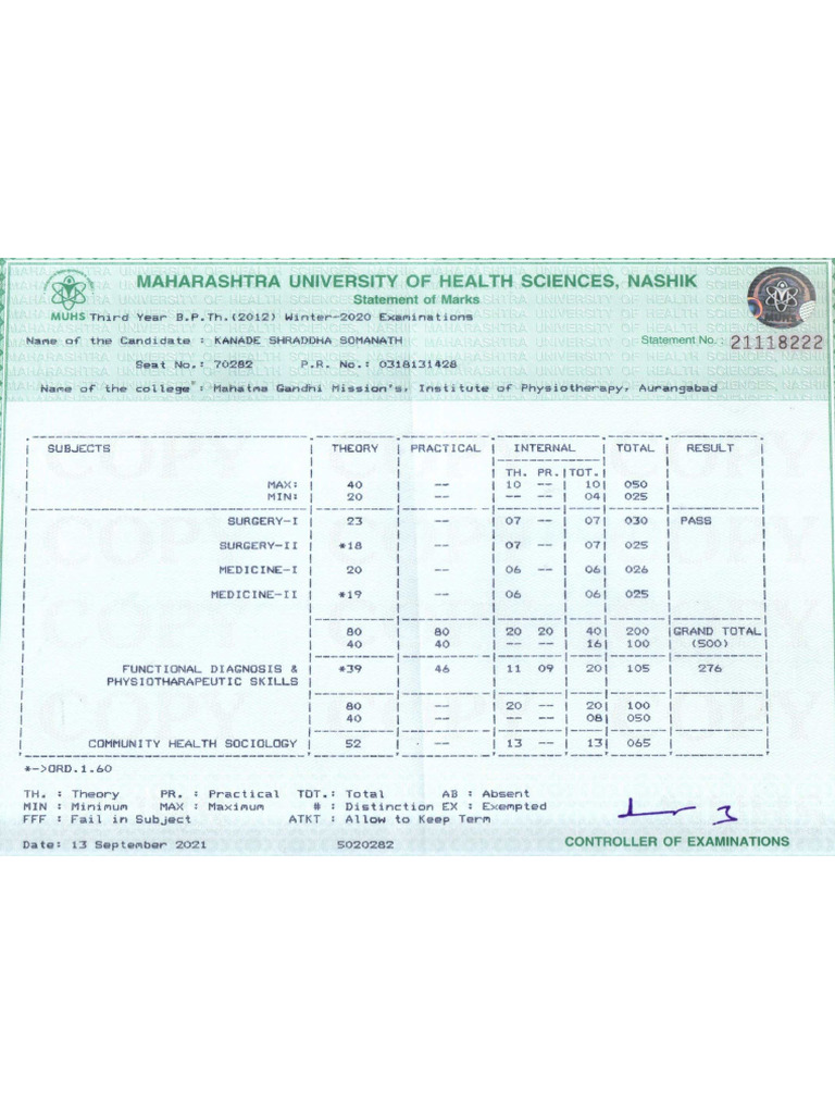 3rd year Marksheet | PDF