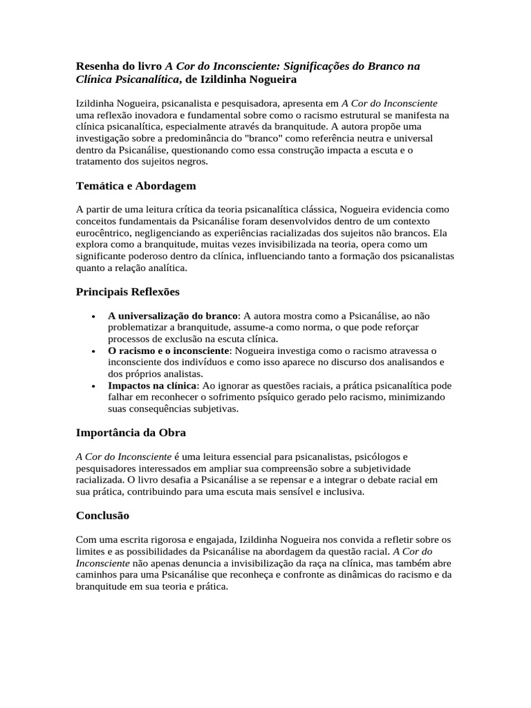 Resenha Do Livro A Cor Do Inconsciente | PDF