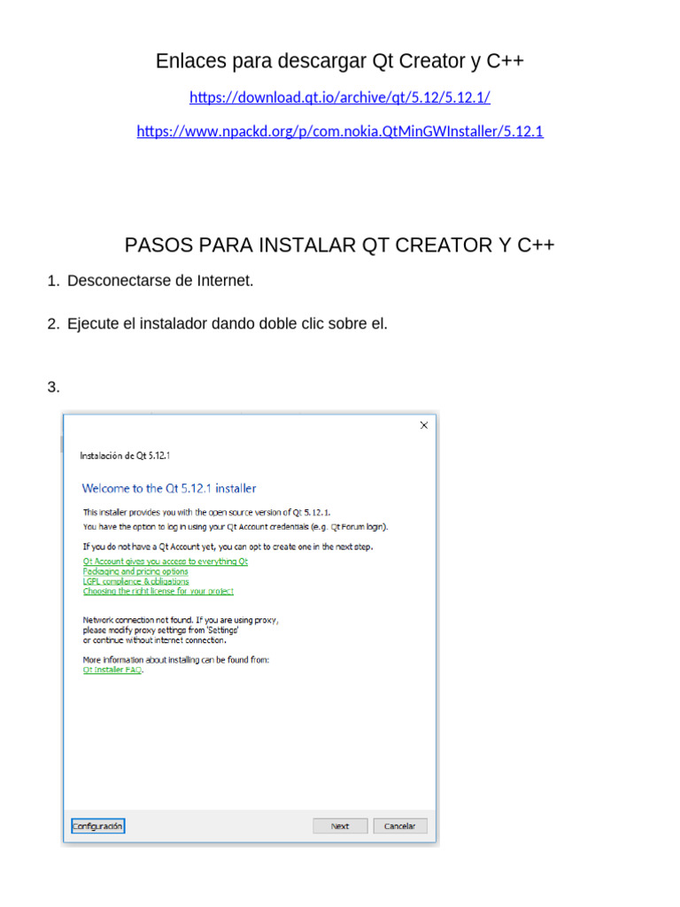 Pasos para Descargar e Instalar QT Creator | PDF