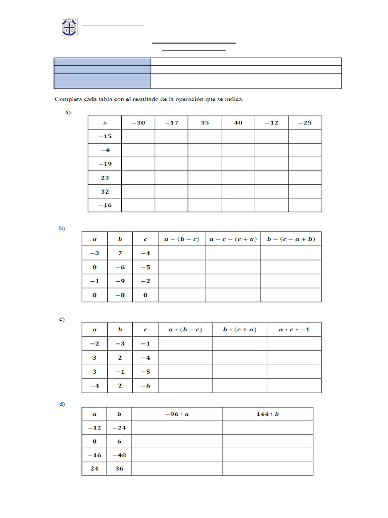 Guía N°4. Números Enteros | PDF