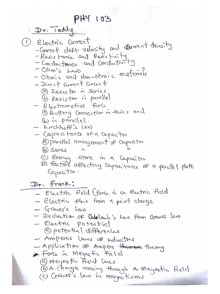 PHY 103 Course Outlines | PDF