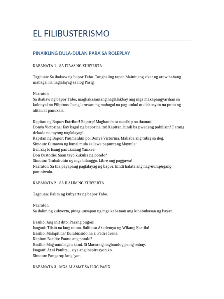 El Filibusterismo Complete Shortened Script | PDF
