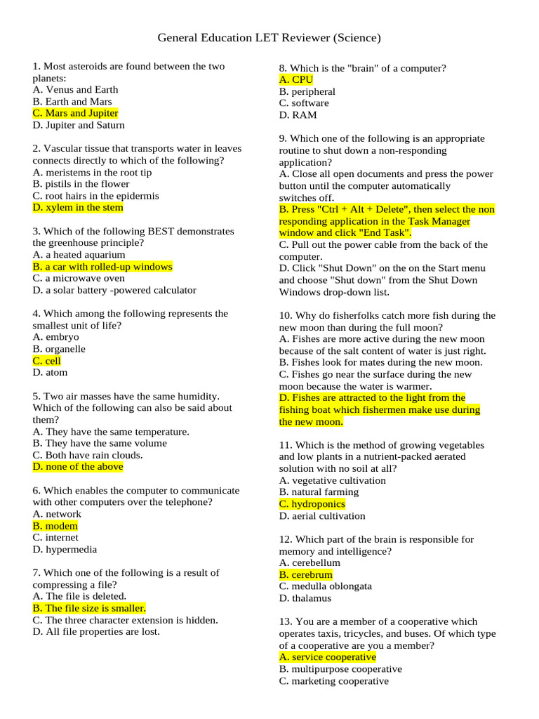 Science and Technology General Education (Except Part 6) LET Reviewer ...