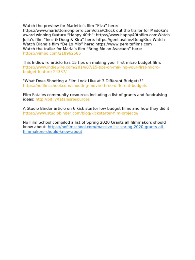 Micro Budget Films - Film Fatales Notes | PDF