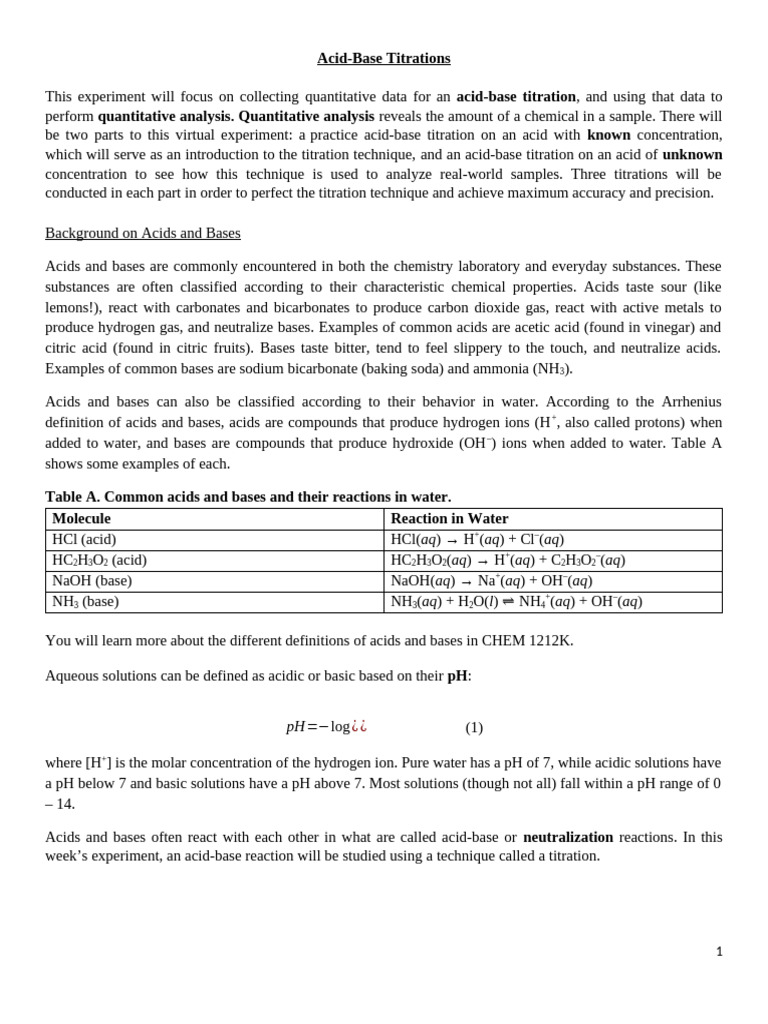 Titrations Lab Handout | PDF | Titration | Chemistry