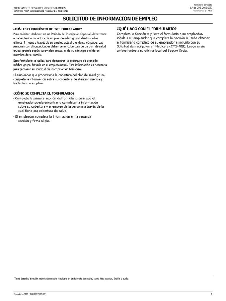 Instrucciones Formulario CMS L564/R297 | PDF | Medicare (Estados Unidos)