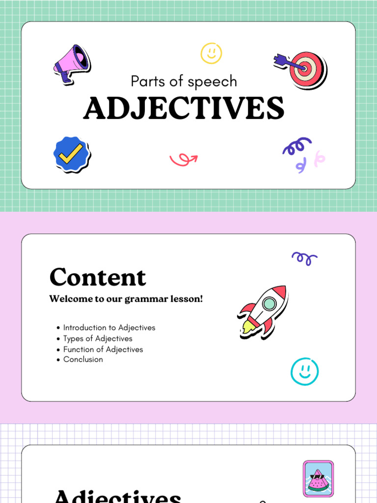 Parts of Speech Adjectives Presentation Colorful in Cute Style ...