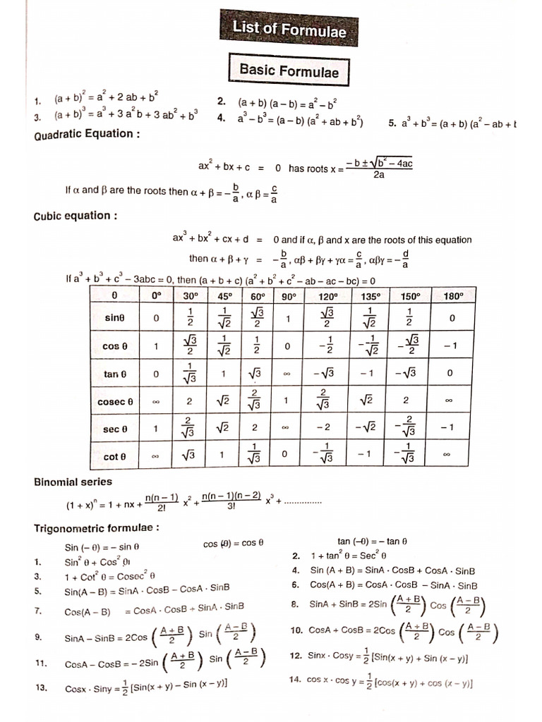 Basic Formulae M3 | PDF