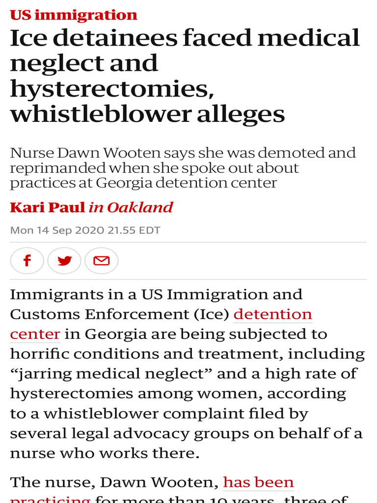 Ice Detainees Faced Medical Neglect and Hysterectomies, Whistleblower Alleges US Immigration The ...