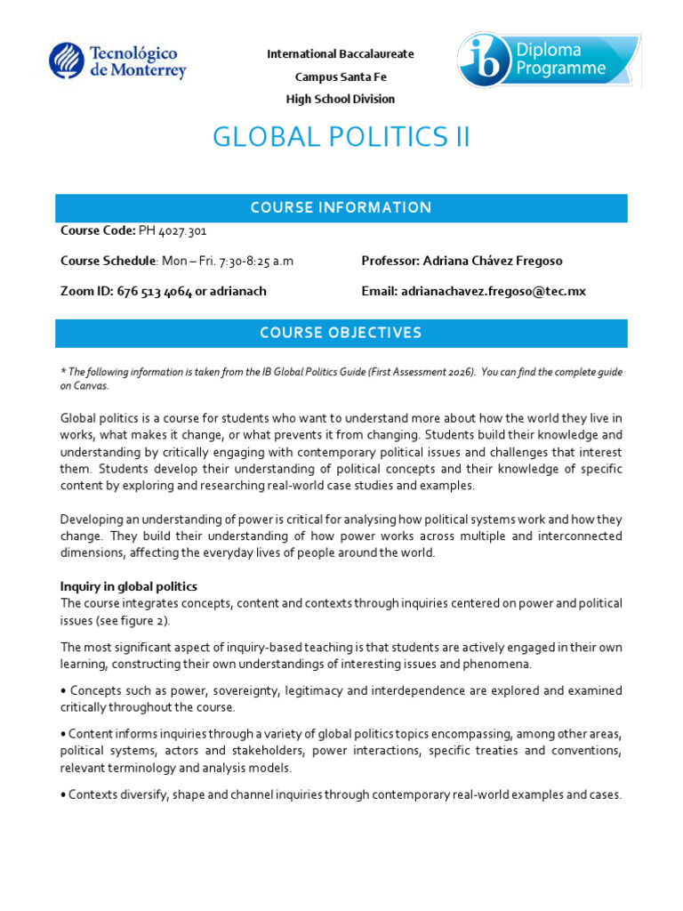 Syllabus IB Global Politics II Adriana Chávez - January-May 2025 Group ...