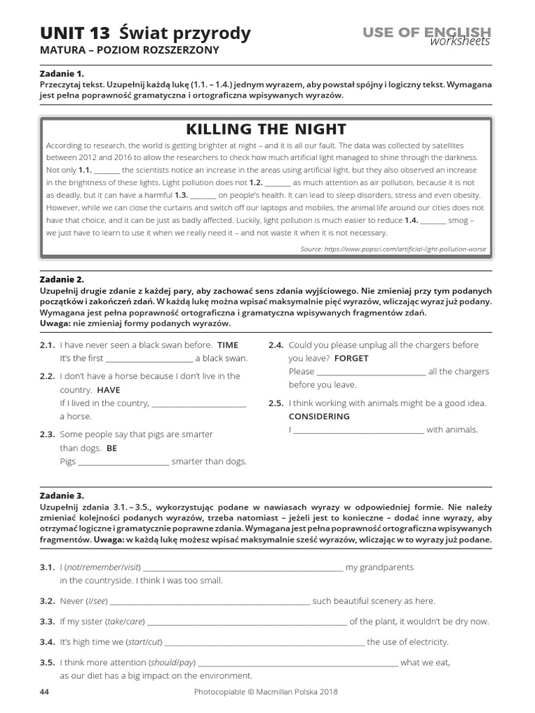 Use of English Worksheets Zestawy Zadan | PDF