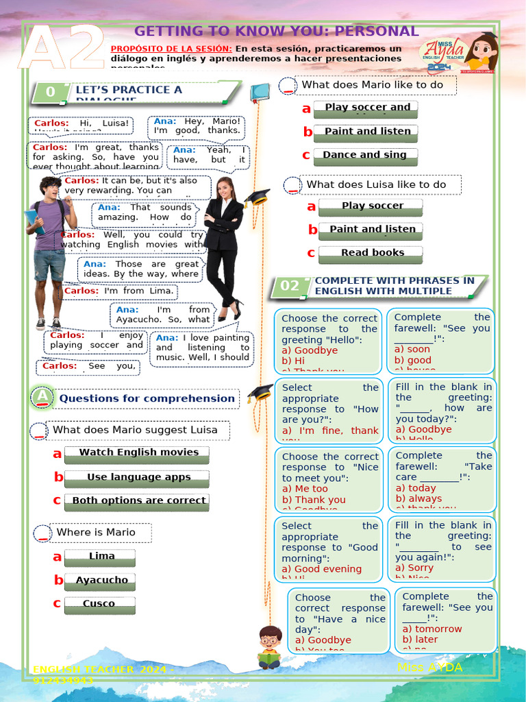 Ficha 01 - Evaluacion Diagnostica - Jec - A2 - Getting To Know You Personal Introduction | PDF ...
