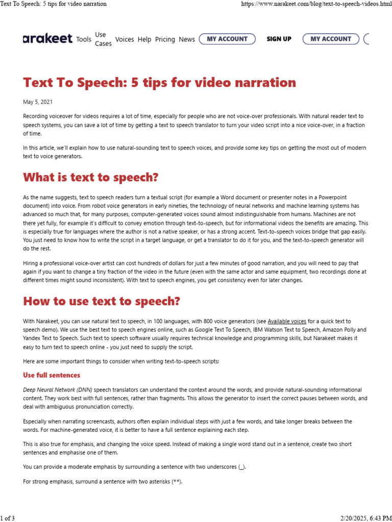 Narakeet Text To Speech - 5 Tips For Video Narration | PDF | Speech Synthesis | Translations