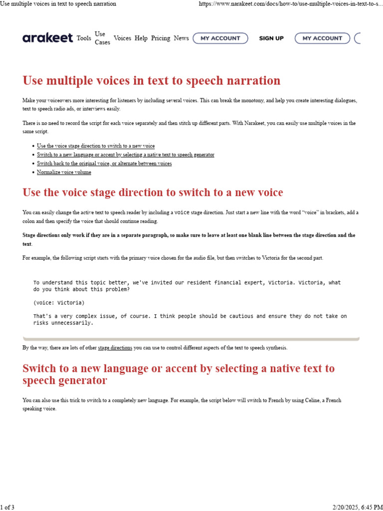 Narakeet Use multiple voices in text to speech narration | PDF | Speech ...