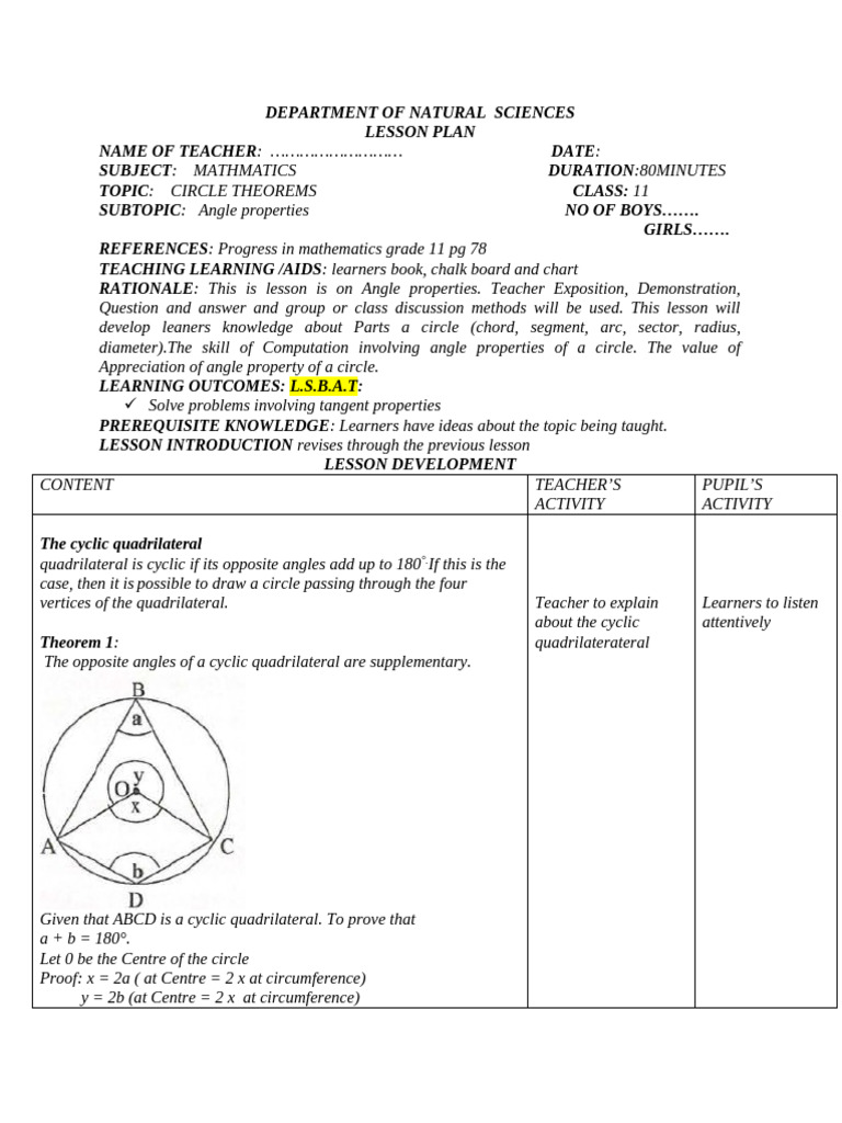 Grade 11 Mathematics Circle Theorems - Angle Properties 3 Editable ...