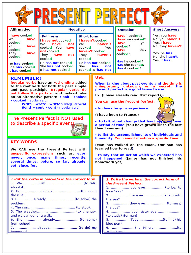 Present Perfect 2 Pages Grammar Drills - 94610 | PDF | Perfect (Grammar ...