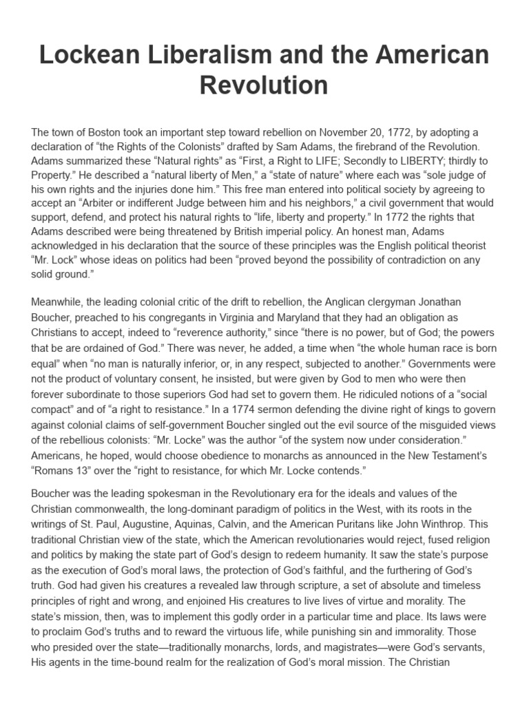 Lockean Liberalism's Impact on America | PDF | John Locke