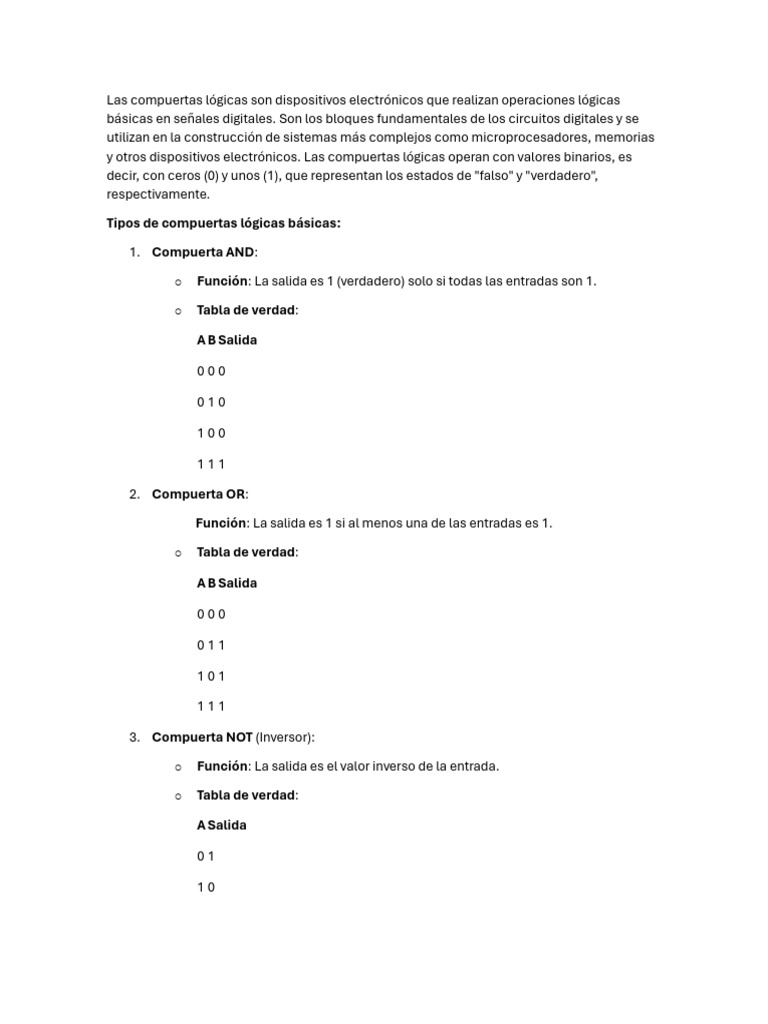 Tipos de compuertas lógicas básicas | PDF | Puerta lógica | Circuitos ...