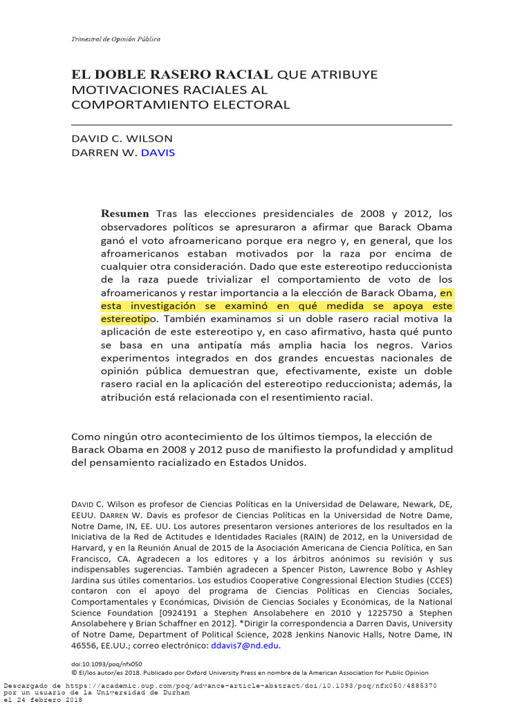 Doble rasero racial en el voto afroamericano | PDF | Raza y etnicidad ...