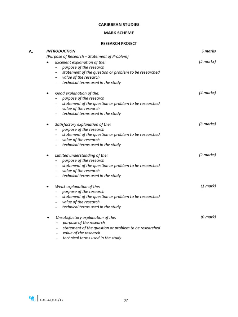 Caribbean Studies Sba Mark Schme | PDF | Methodology | Cognition