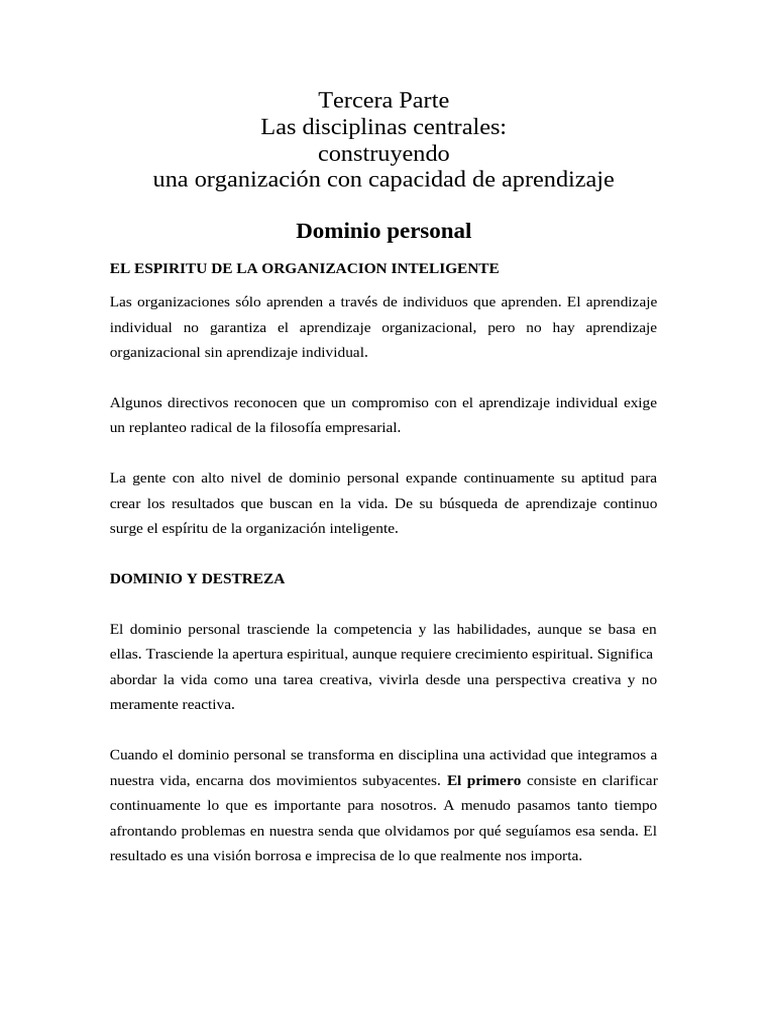 Dominio Personal en Organizaciones Inteligentes | PDF | Verdad ...