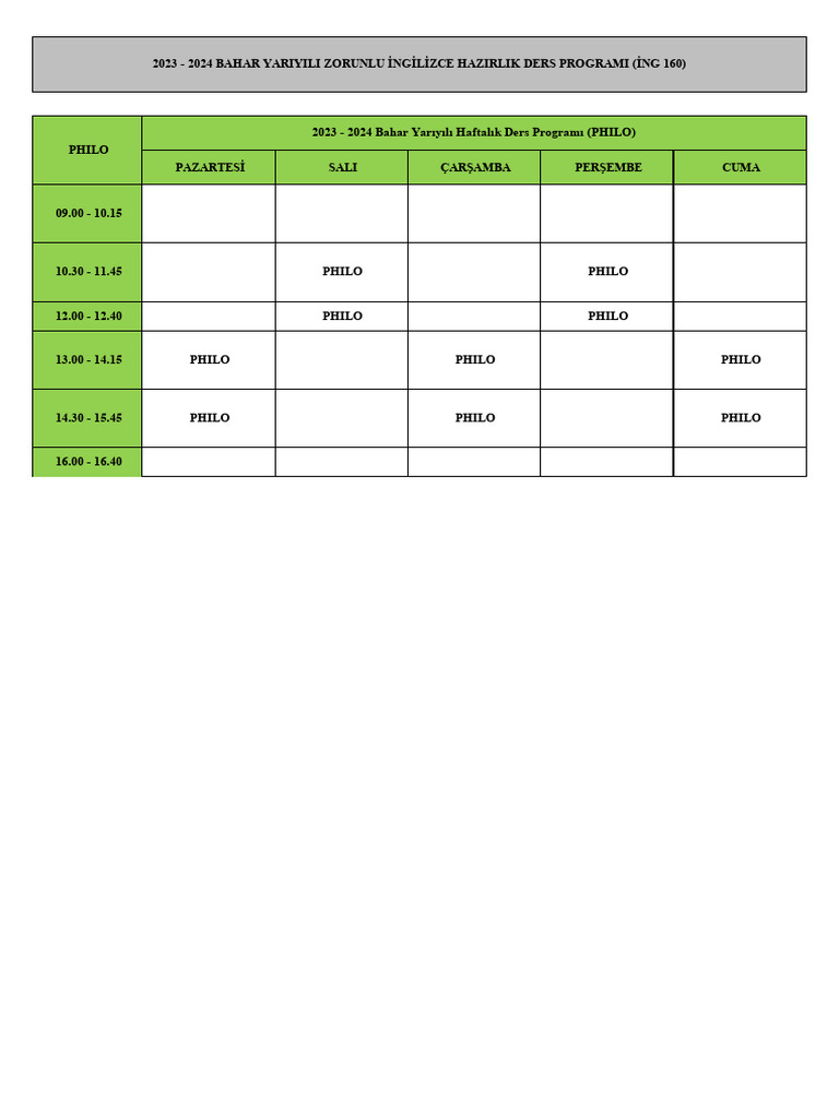 2023-2024 Bahar Ders Programi 160 | PDF