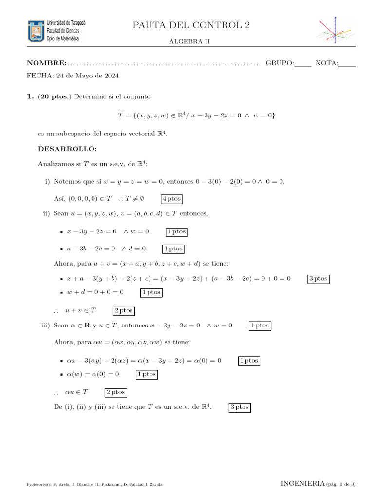 Pauta Del Control 2: T X, Y, Z, W / X y Z W | PDF | Funciones y mapeos | Álgebra abstracta