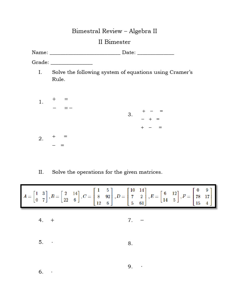 Bimestal Review Algebra II | PDF | Algebra | Mathematics
