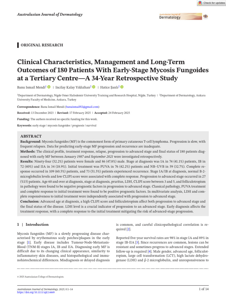 Aust J Dermatology - 2025 - Mendi - Clinical Characteristics Management ...