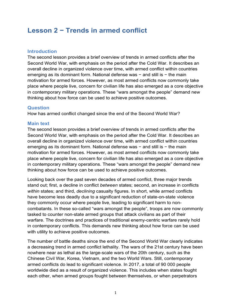 Lesson 2 - Trends in Armed Conflict | PDF | Violence | Civilian