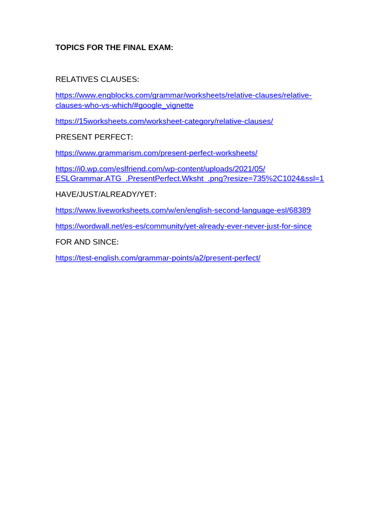 Topics for the Final Exam 8th Grade | PDF