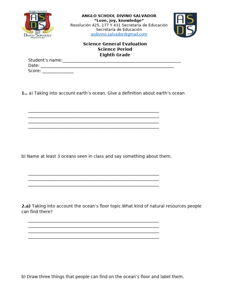 Science General Evaluation 8vo Pdf Environment Environmental Science