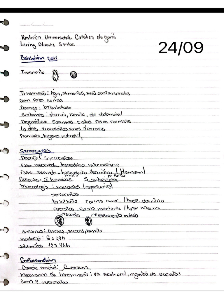 Balantidium Coli, Sarcocystis, Cryptospora, Isospora | PDF