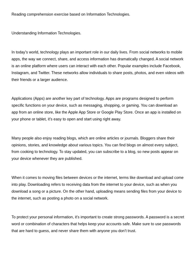 Reading Comprehension Information Technologies | PDF | Mobile App ...