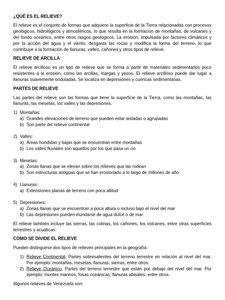 Tipos y Características del Relieve Terrestre | PDF | Terreno | Valle