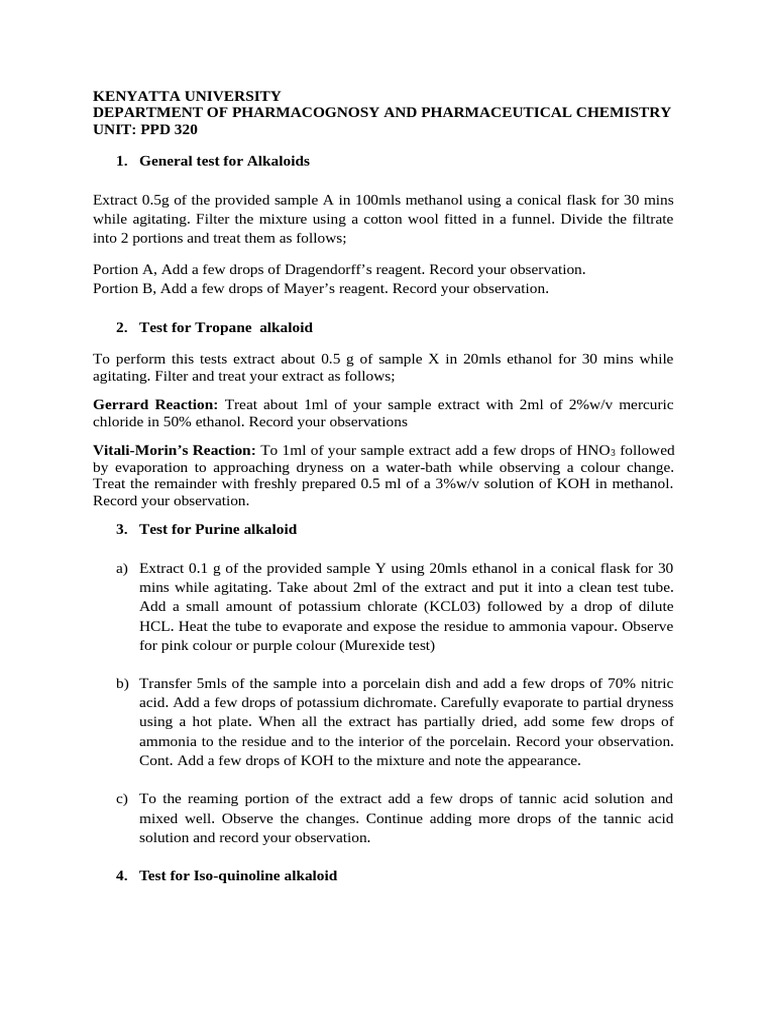Test For Alakaloids PPD 3.2 | PDF | Chemistry | Chemical Substances