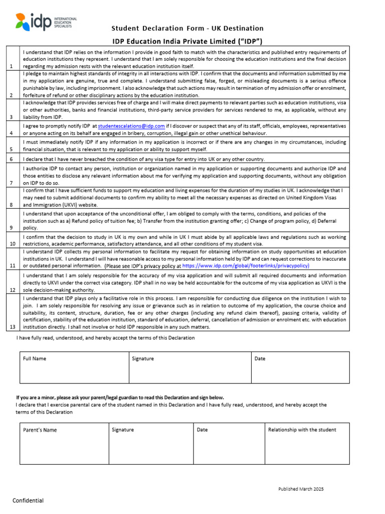 Student Declaration UK Form | PDF | Travel Visa | Common Law
