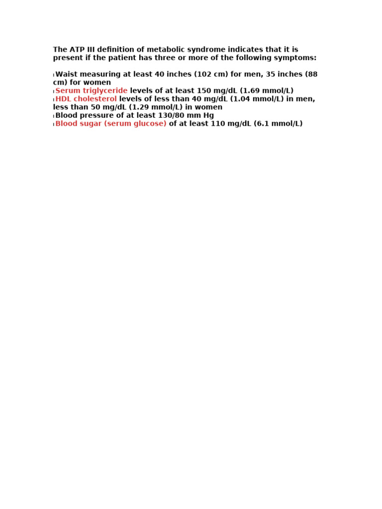 ATP III Definition Metabolic Syndrome | PDF