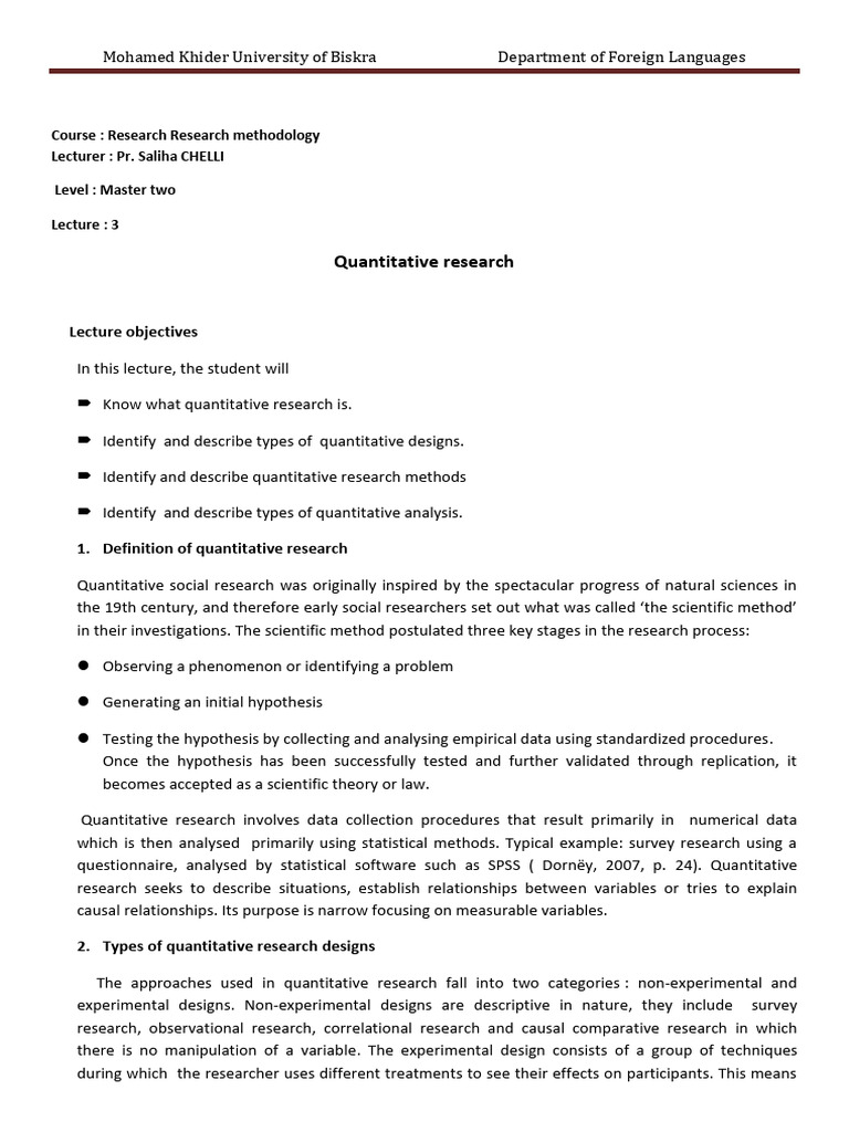 Lecture 3 - Quantitative Research (Word | PDF | Quantitative Research | Survey Methodology