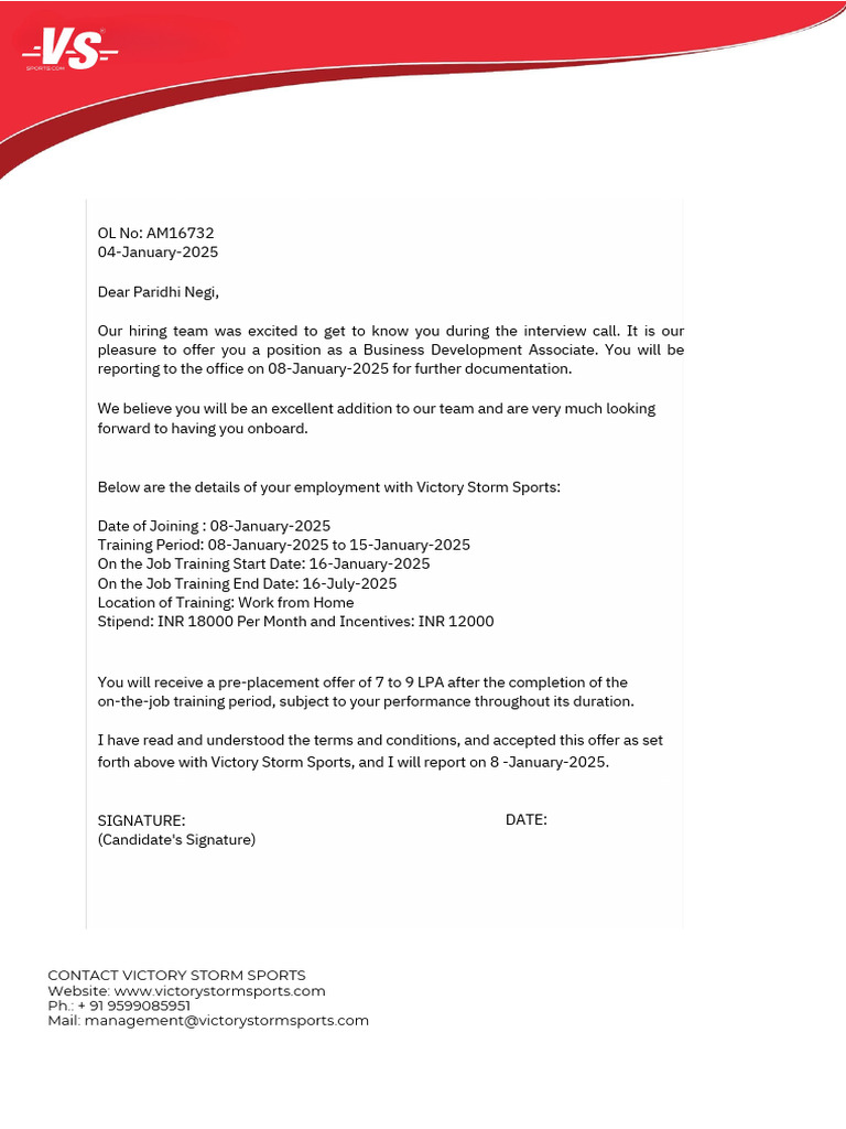 Victory Storm Sports Offer Letter - 2025126 PDF | PDF | Driver's ...