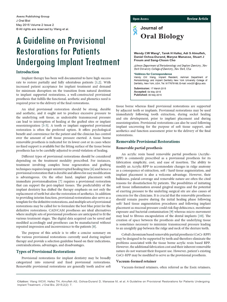 A Guideline On Provisional Restorations For Patients Undergoing Implant ...