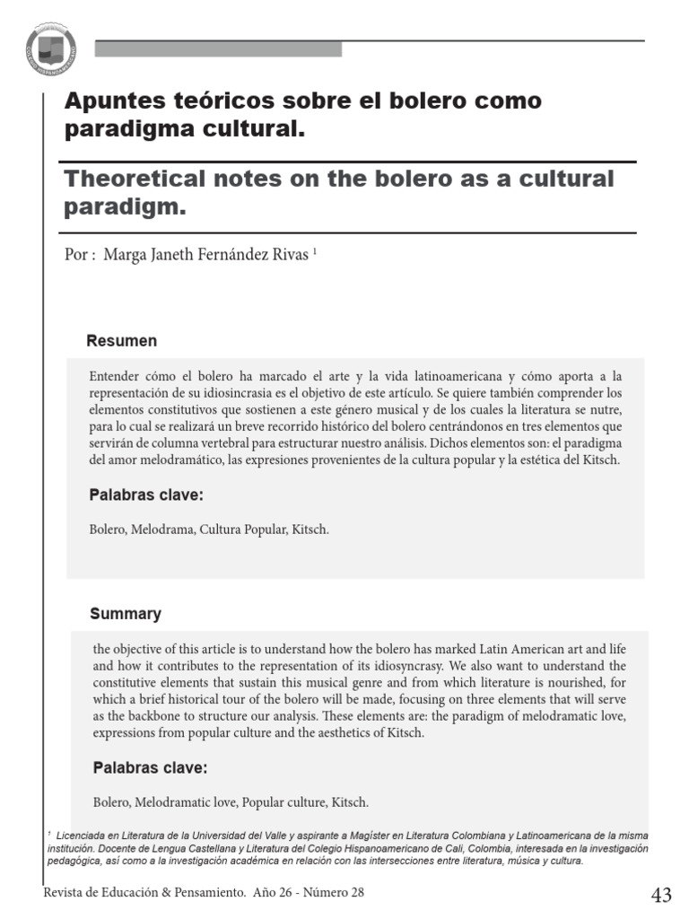 Theoretical Notes On The Bolero As A Cultural Paradigm.: Apuntes ...