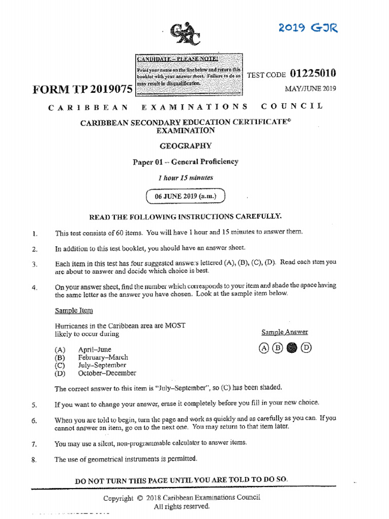 2019 P1 Csec Geography | PDF